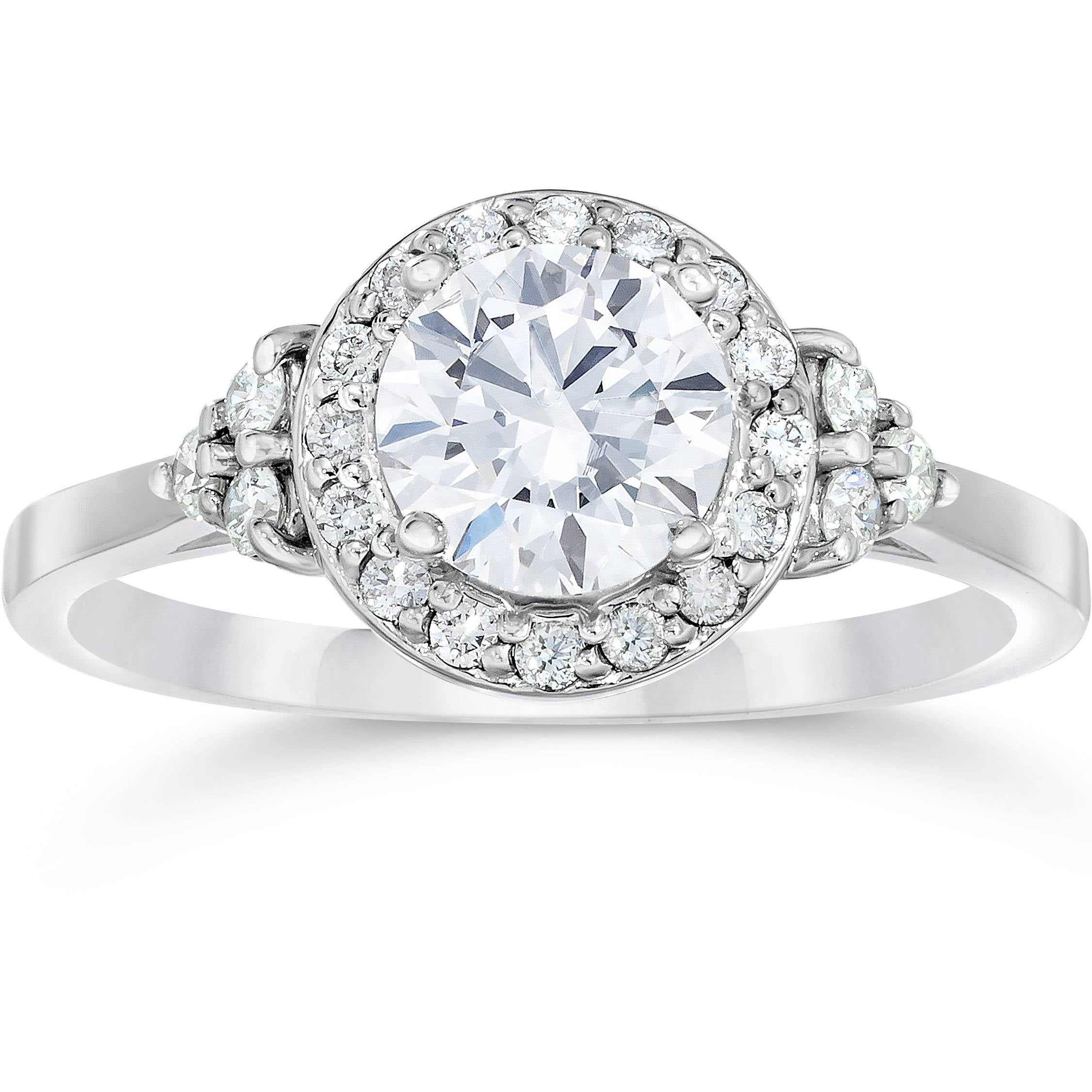 Pompeii 1Ct TW Round Cut Halo Diamond Engagement Ring 14K White Gold ...