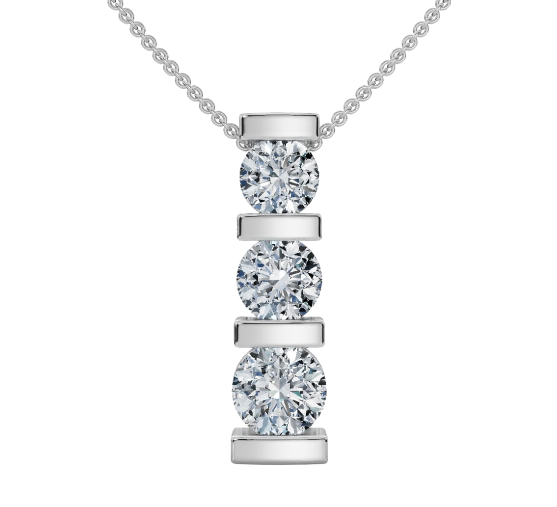 Pompeii 1ct 3-Stone Diamond Bar Set Pendant 14 Karat White Gold (H/I,I2 ...