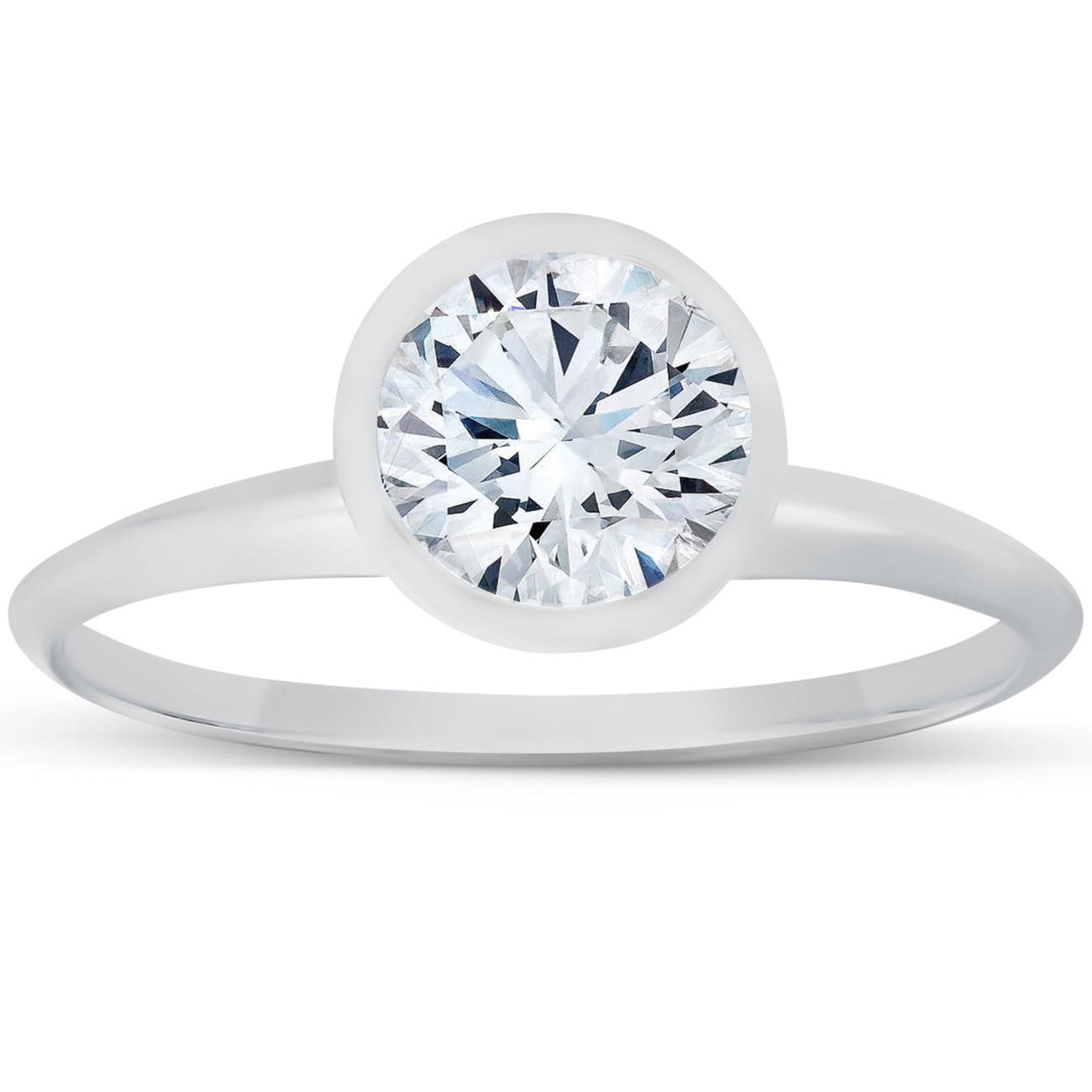 Pompeii 1ct Bezel Solitaire Lab Grown Engagement Ring 14K White Gold ...