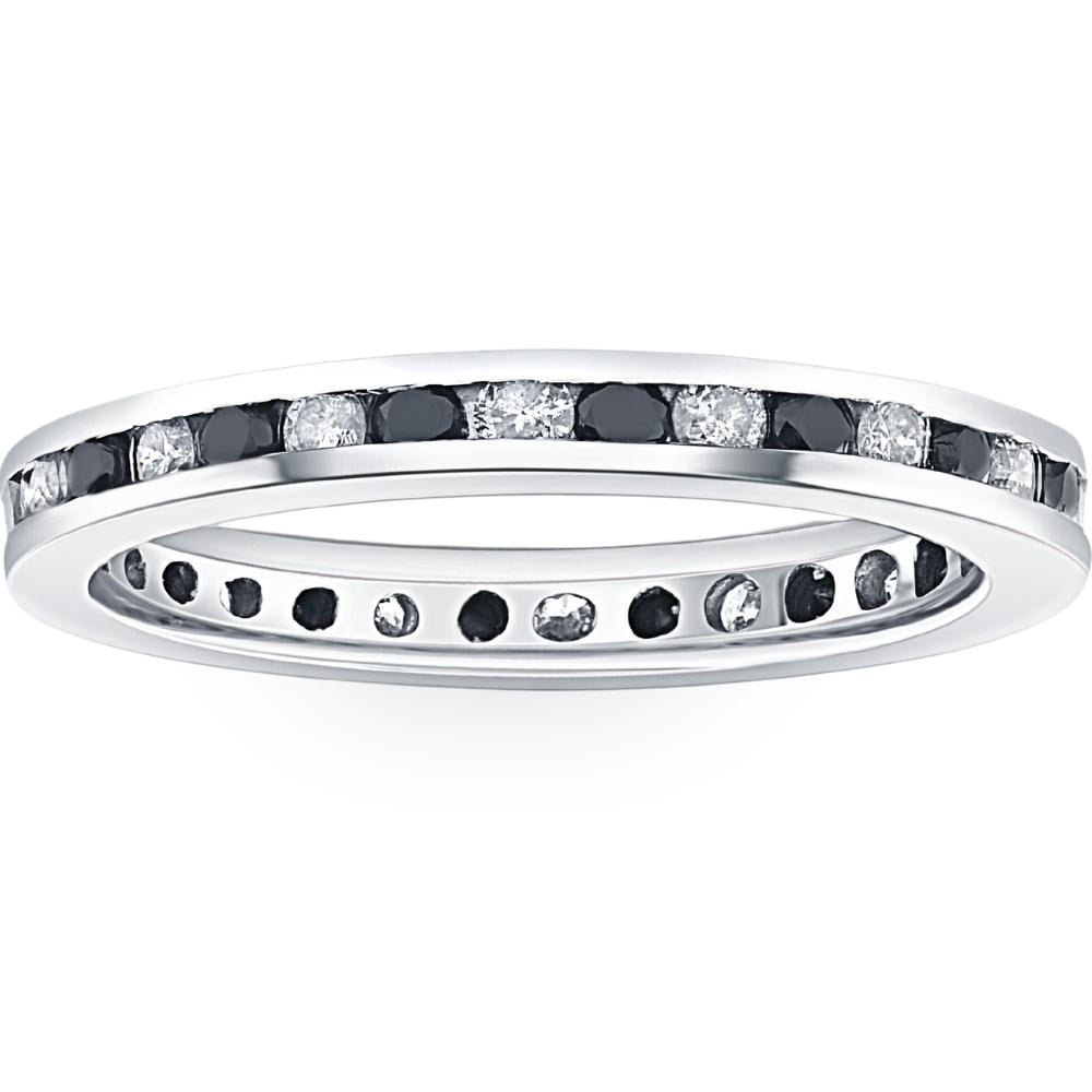Pompeii 1ct Black & White Diamond Eternity Ring 14K White Gold Band (G ...