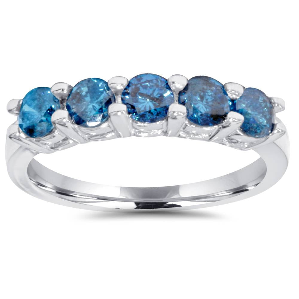 Pompeii 1ct Blue Diamond Wedding Five Stone Ring 14k White Gold (Blue ...