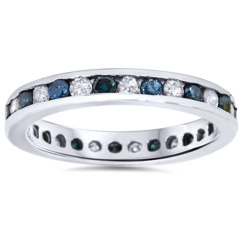 Pompeii 1ct Blue & White Diamond Eternity Guard Ring 14K White Gold (G ...