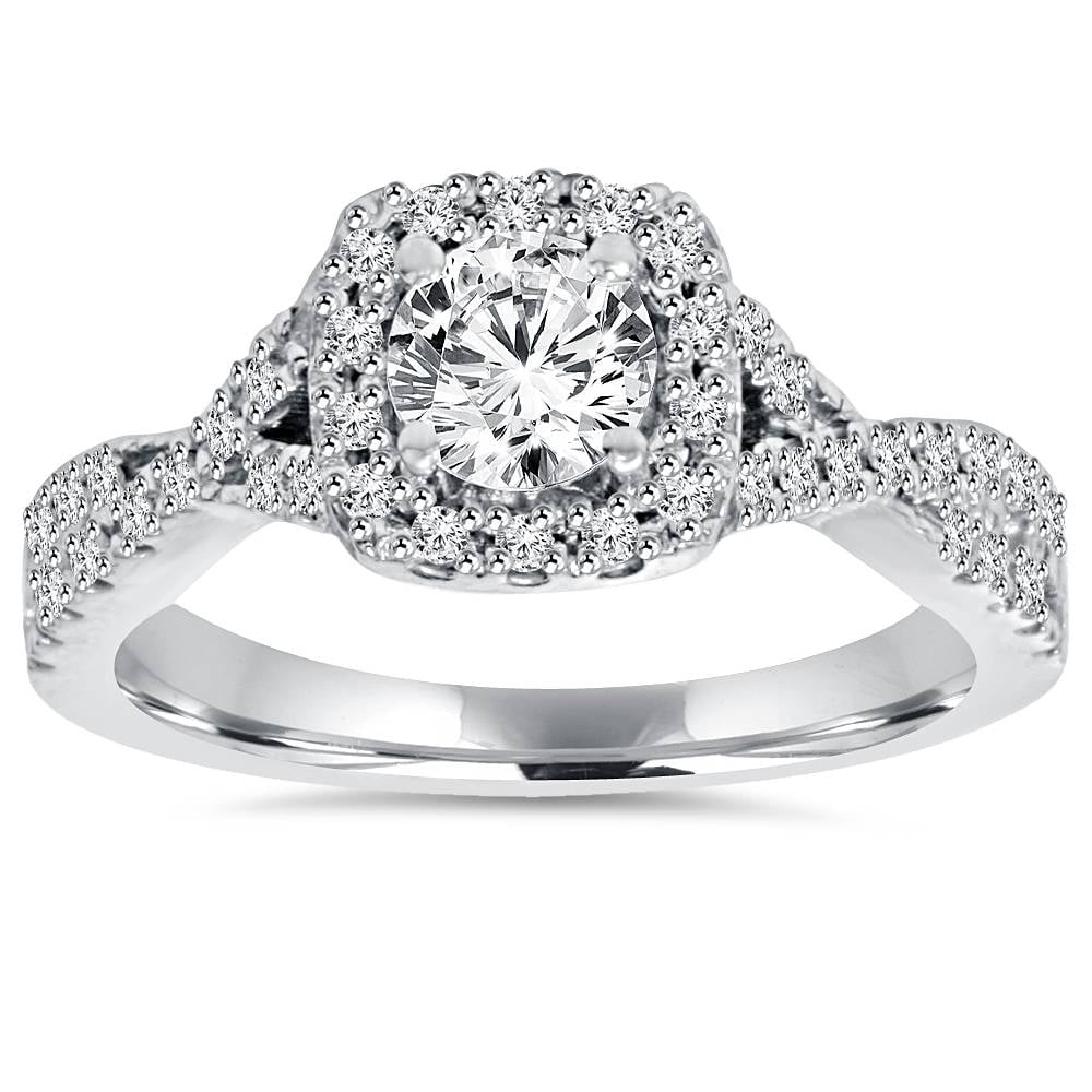 Pompeii 1ct Cushion Halo Diamond Engagement Ring 14K White Gold (G/H,I1-I2) - Walmart.com