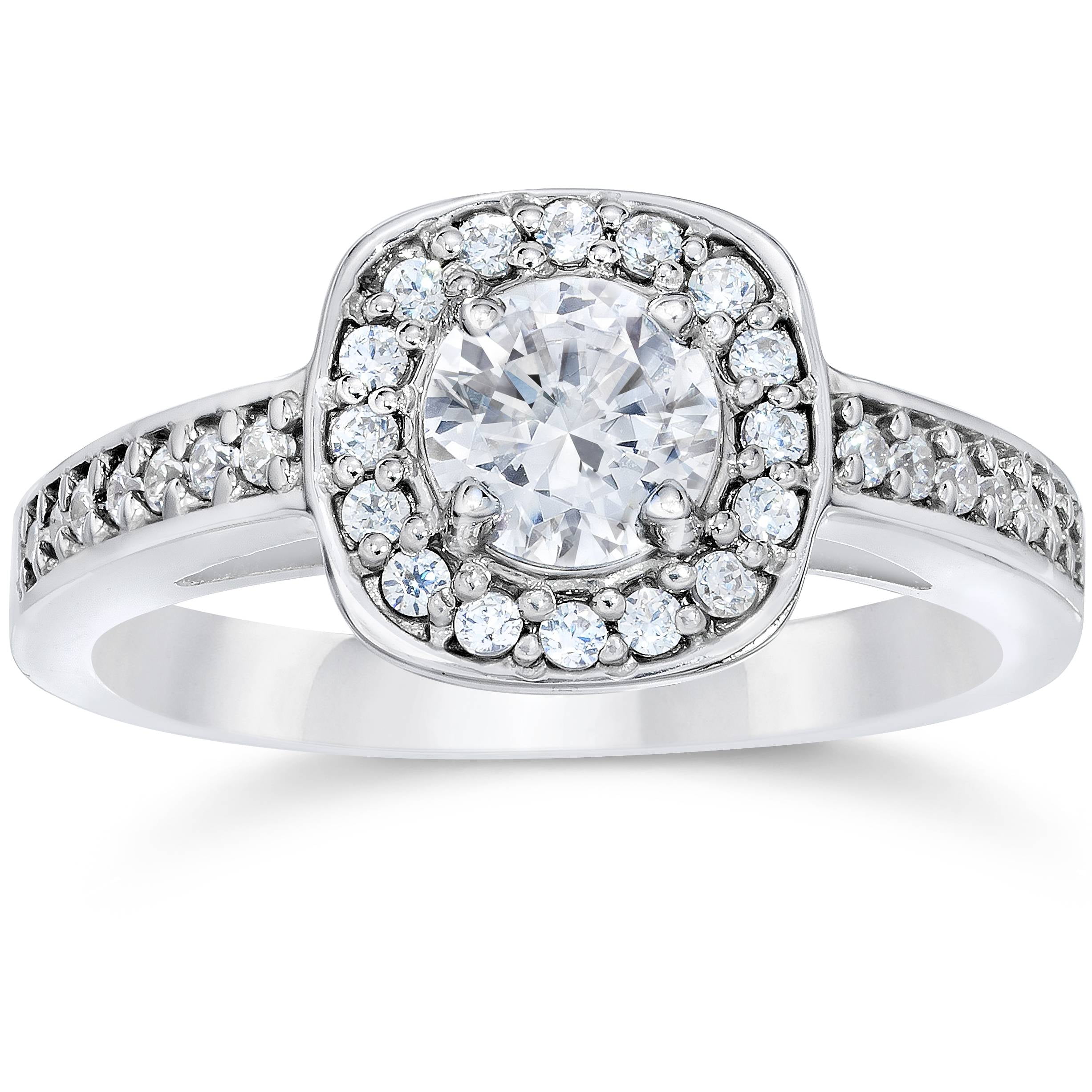 Pompeii 1ct Cushion Halo Diamond Engagement Ring 14K White Gold (G/H,SI2-I1) - Walmart.com