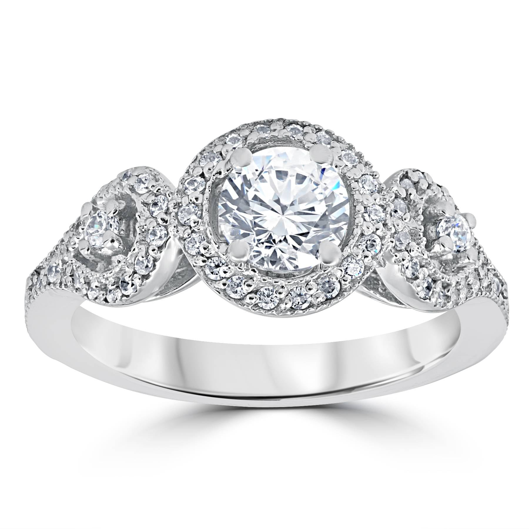 Pompeii 1ct Diamond Engagement Ring Three Stone Pave Halo Ring 14K ... Pompeii 1ct Diamond Engagement Ring Three Stone Pave Halo Ring 14K ...