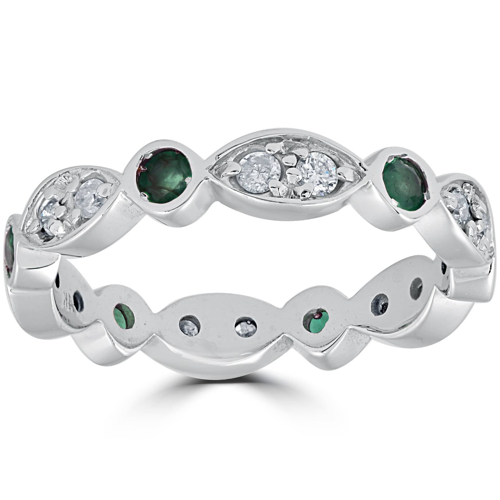 Pompeii 1ct Diamond & Imitation Green Emerald Vintage Eternity Ring 14K ...