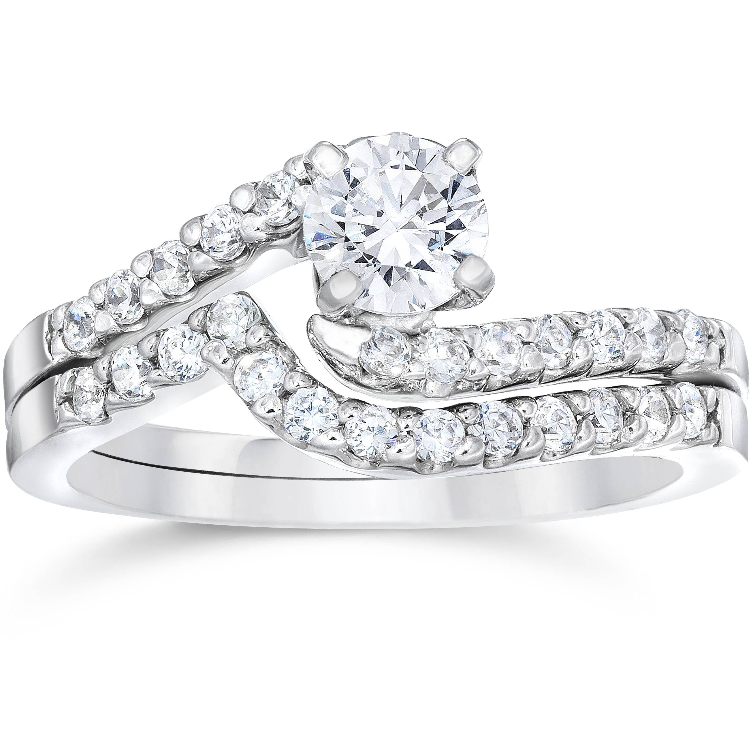 Pompeii 1ct Diamond Pave Engagement Bypass Wedding Ring Set Matching ...