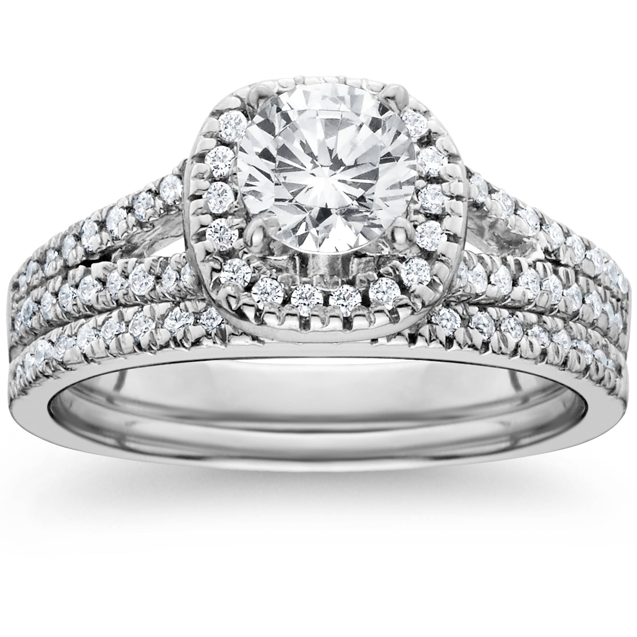 Pompeii 1ct Halo Diamond Engagement Ring Set Split Shank Bridal Wedding 14K White Gold - Walmart.com