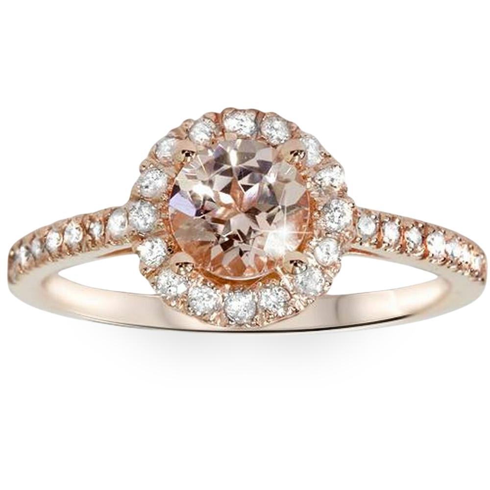 2 Carat 7x5mm Emerald Cut Morganite Halo Engagement Ring with 18k Gold ...