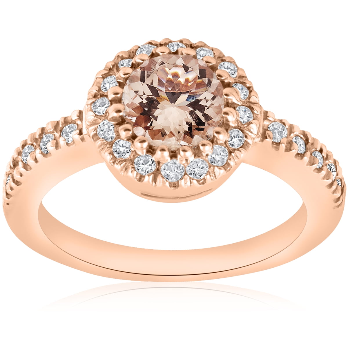 Pompeii 1ct Pave Diamond Morganite Halo Engagement Ring 14k Rose Gold ...
