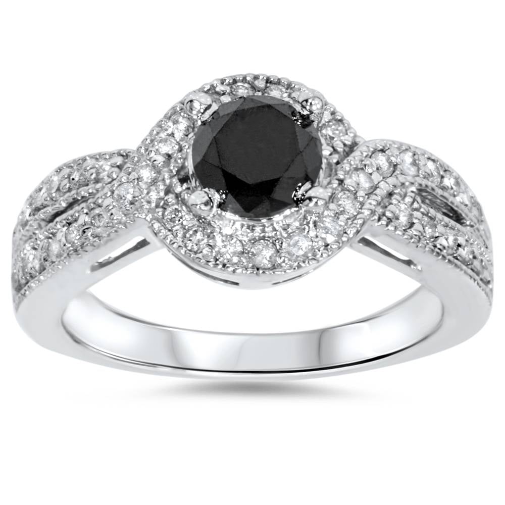 Pompeii 1ct Pave Halo Trated Black Diamond Engagement Ring 14K White Gold (G/H,I1) - Walmart.com