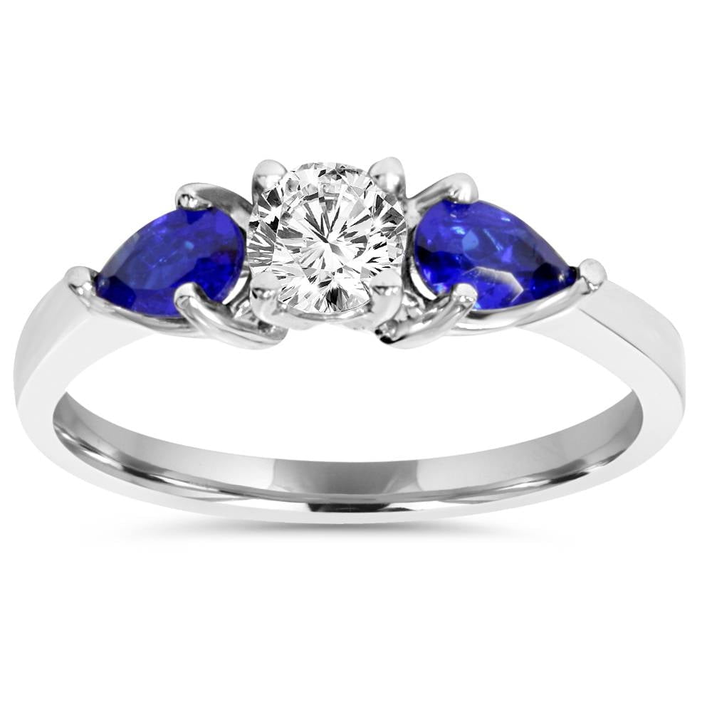 Pompeii 1ct Pear Shape Blue Sapphire & Diamond Engagement Ring 14K ...