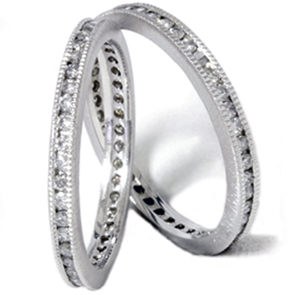 Pompeii3 1ct Stackable Eternity Wedding Guard Rings 14K Set (G/H,SI2-I1 ...