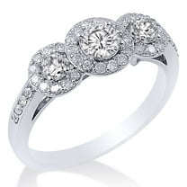 Pompeii 3/4ct 3-Stone Pave Cushion Halo Diamond Engagement Ring Vintage 10k White Gold - Walmart.com