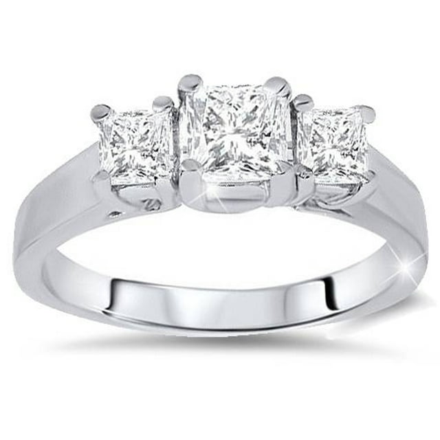 Pompeii 1ct Three Stone Princess Cut Diamond Engagement Ring 14K White Gold (H/I,I1) - Walmart.com