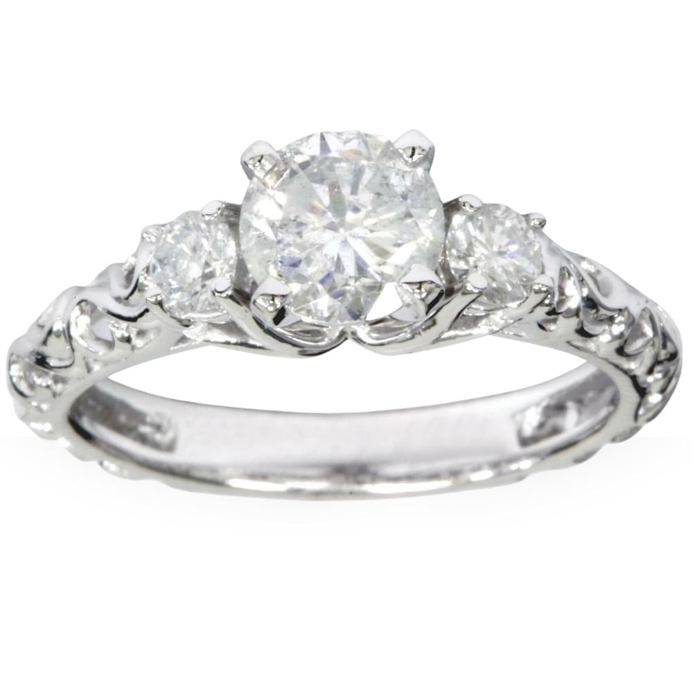 Pompeii 1ct Vintage 3-Stone Diamond Engagement Ring 14K White Gold (G/H ...