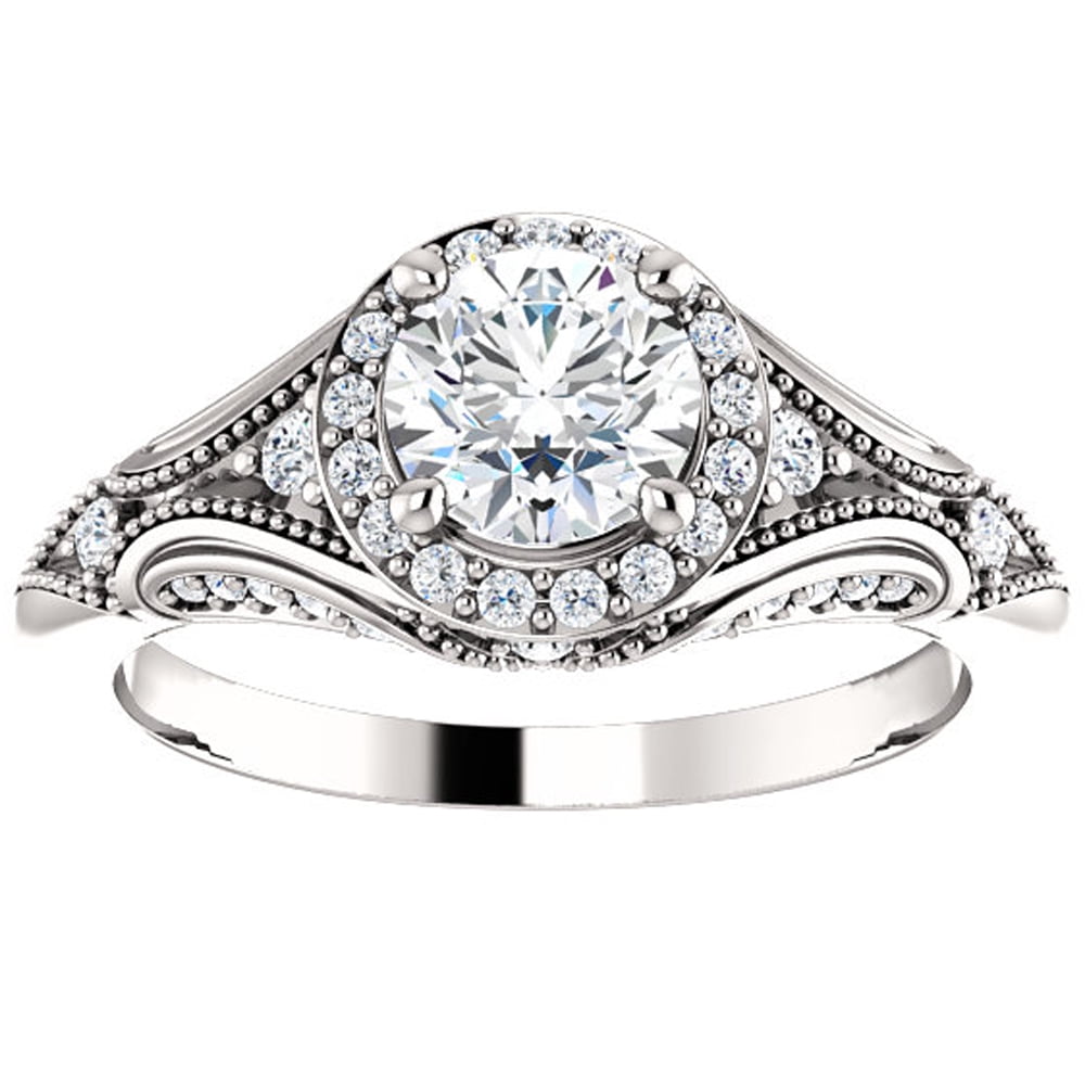 Pompeii 1ct Vintage Diamond Engagement Round Halo Ring 14k White Gold ((G-H),SI(1)-SI(2 ...