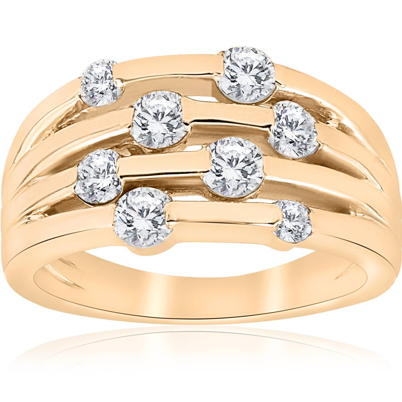 Pompeii3 14K Yellow Gold 1ct Real Diamond Multi Row Women's Fashion ...
