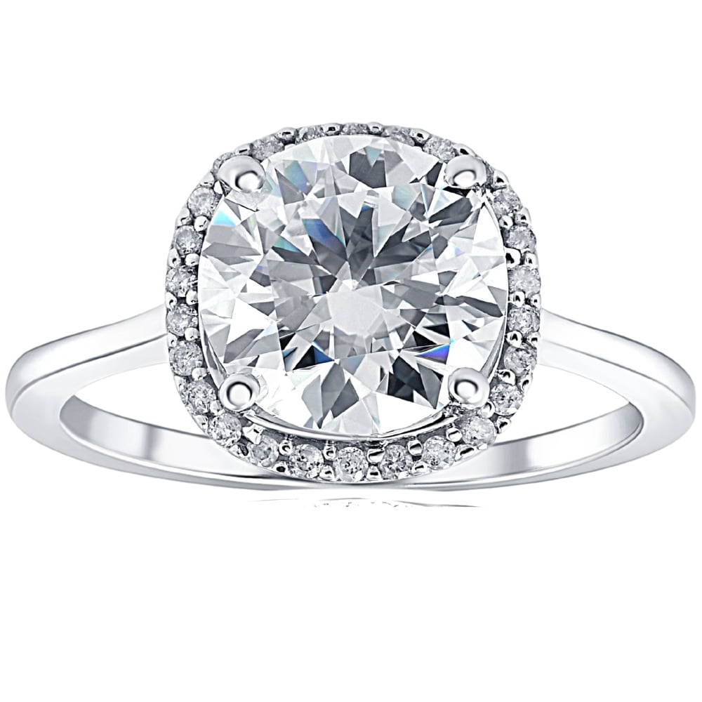 Pompeii 2 1/2 Ct Diamond & Moissanite Cushion Halo Engagement Ring 14k White Gold - Walmart.com