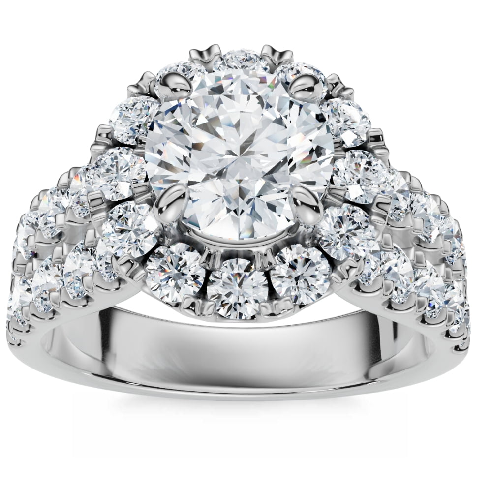 Pompeii 2 1/2 Ct Halo Round Diamond Double Row Engagement Ring 10k White Gold Lab Grown ...