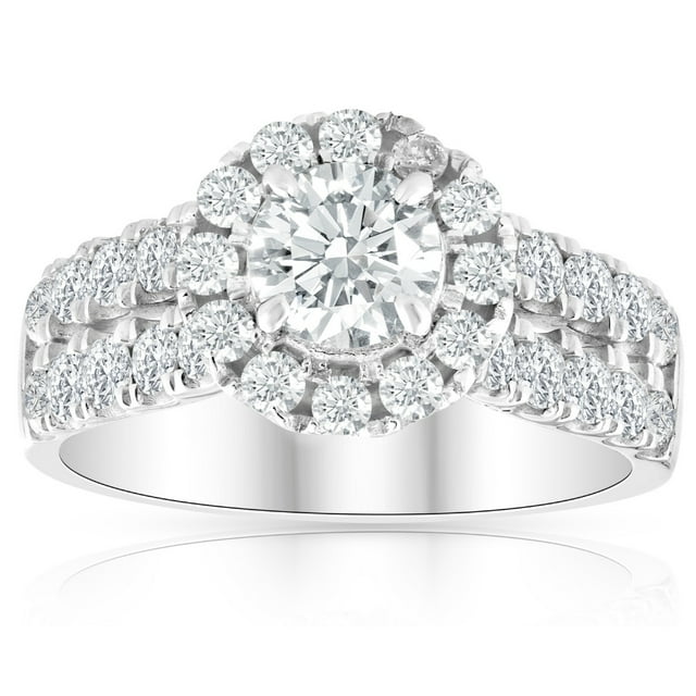 Pompeii 2 1/2 Ct Halo Round Diamond Double Row Engagement Ring 10k White Gold Lab Grown ...