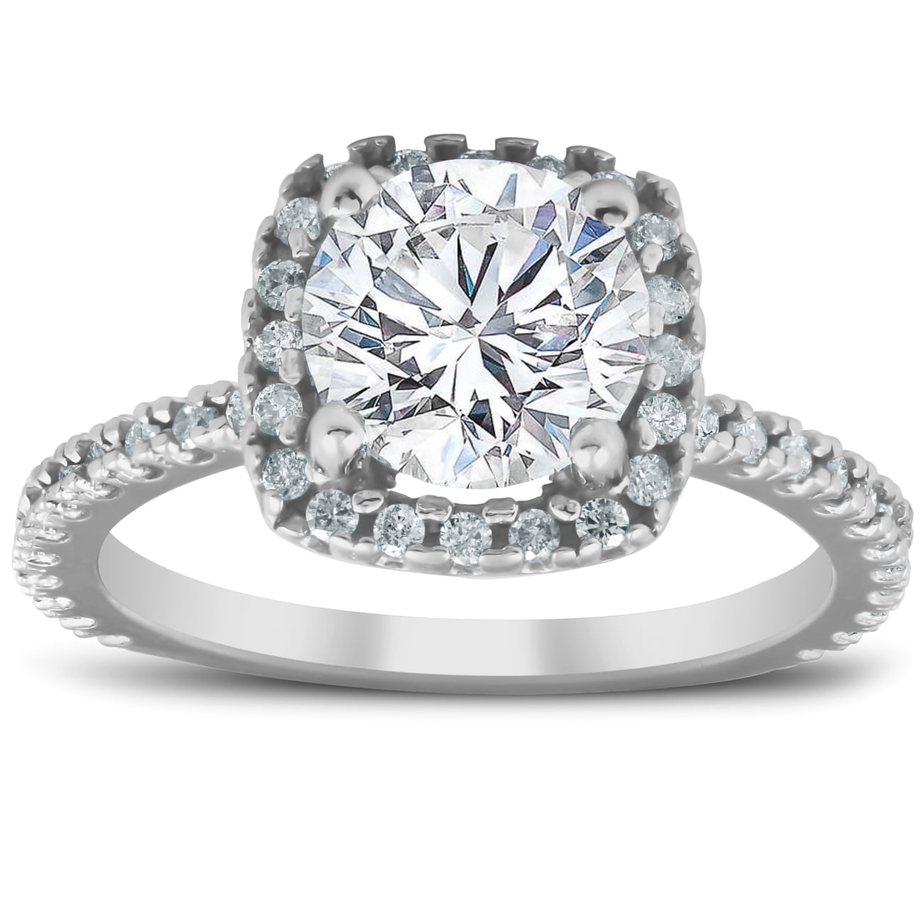 Pompeii 2 1/2CT Diamond Cushion Halo Engagement Ring 14k White Gold ((G-H),SI(1)-SI(2 ...