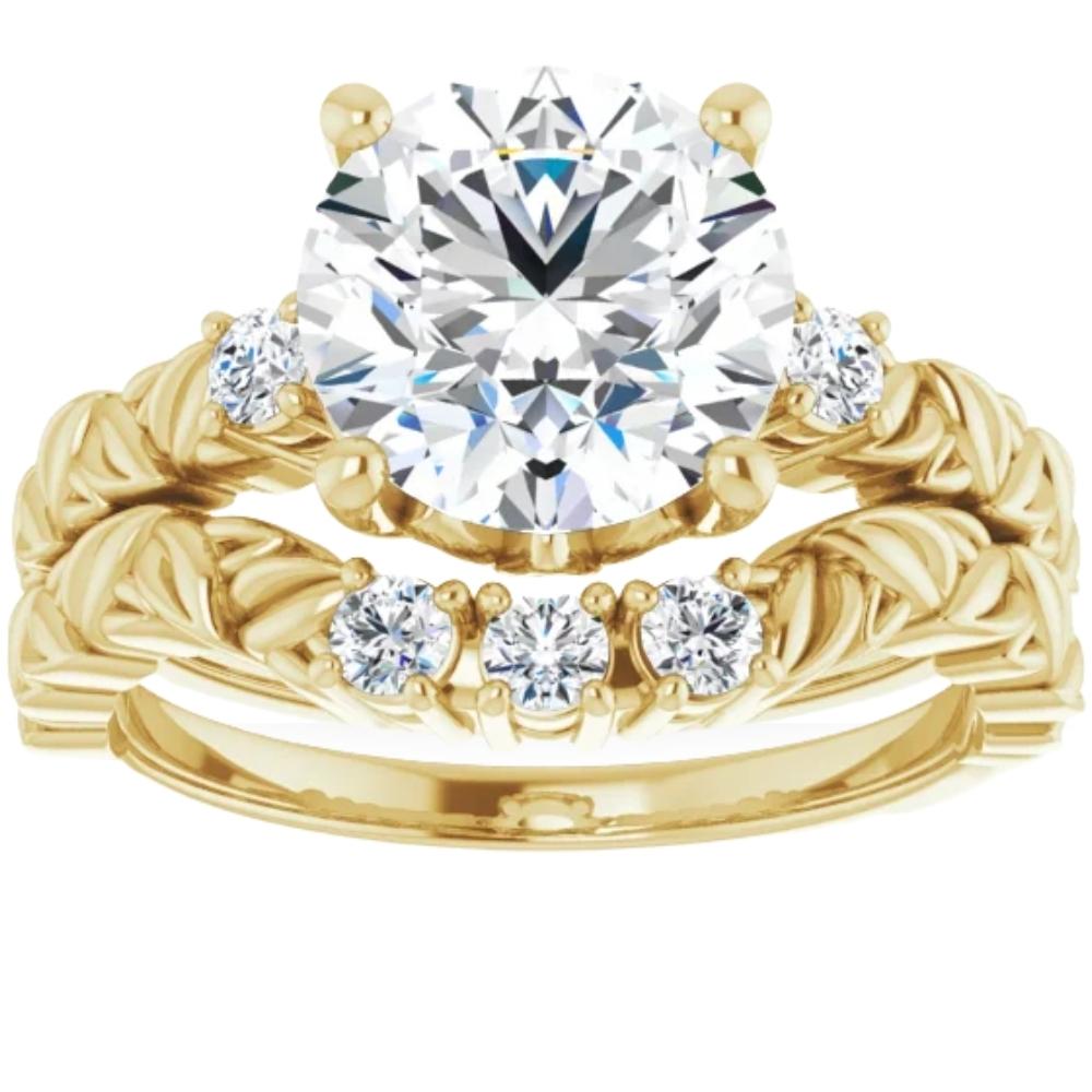 Pompeii 2 1/2Ct Diamond & Moissanite Petite Leaf Accent Engagement Set in 10k Gold - Walmart.com