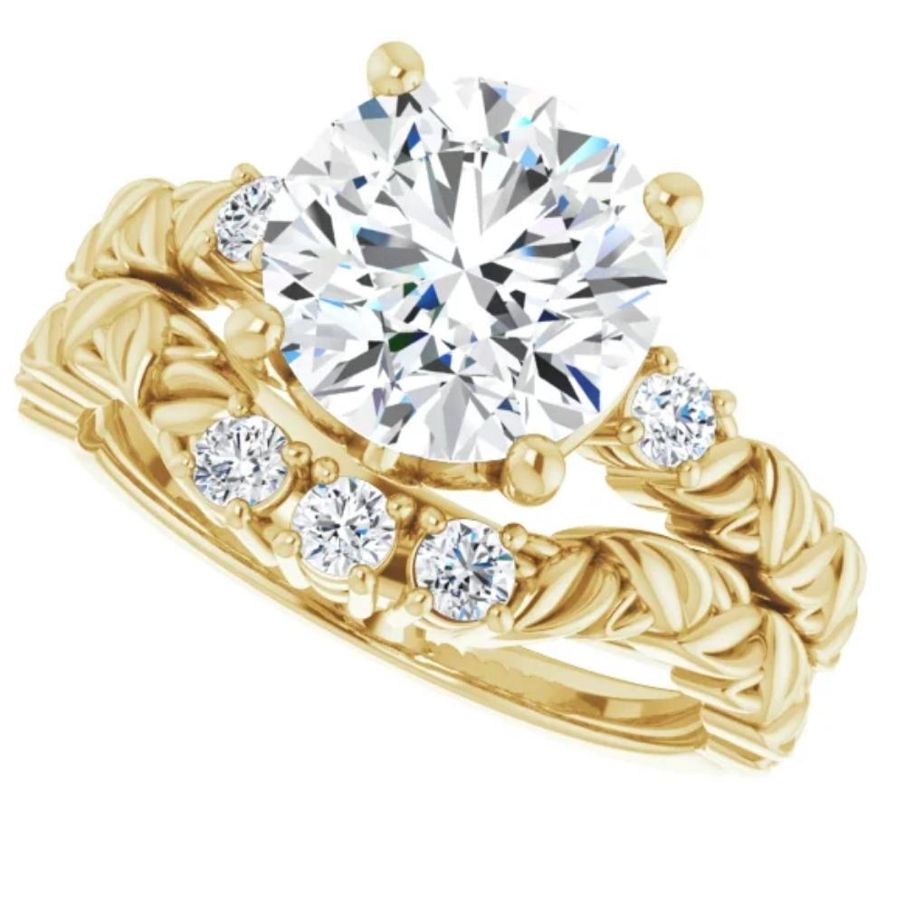 Pompeii 2 1/2Ct Diamond & Moissanite Petite Leaf Accent Engagement Set in 10k Gold - Walmart.com