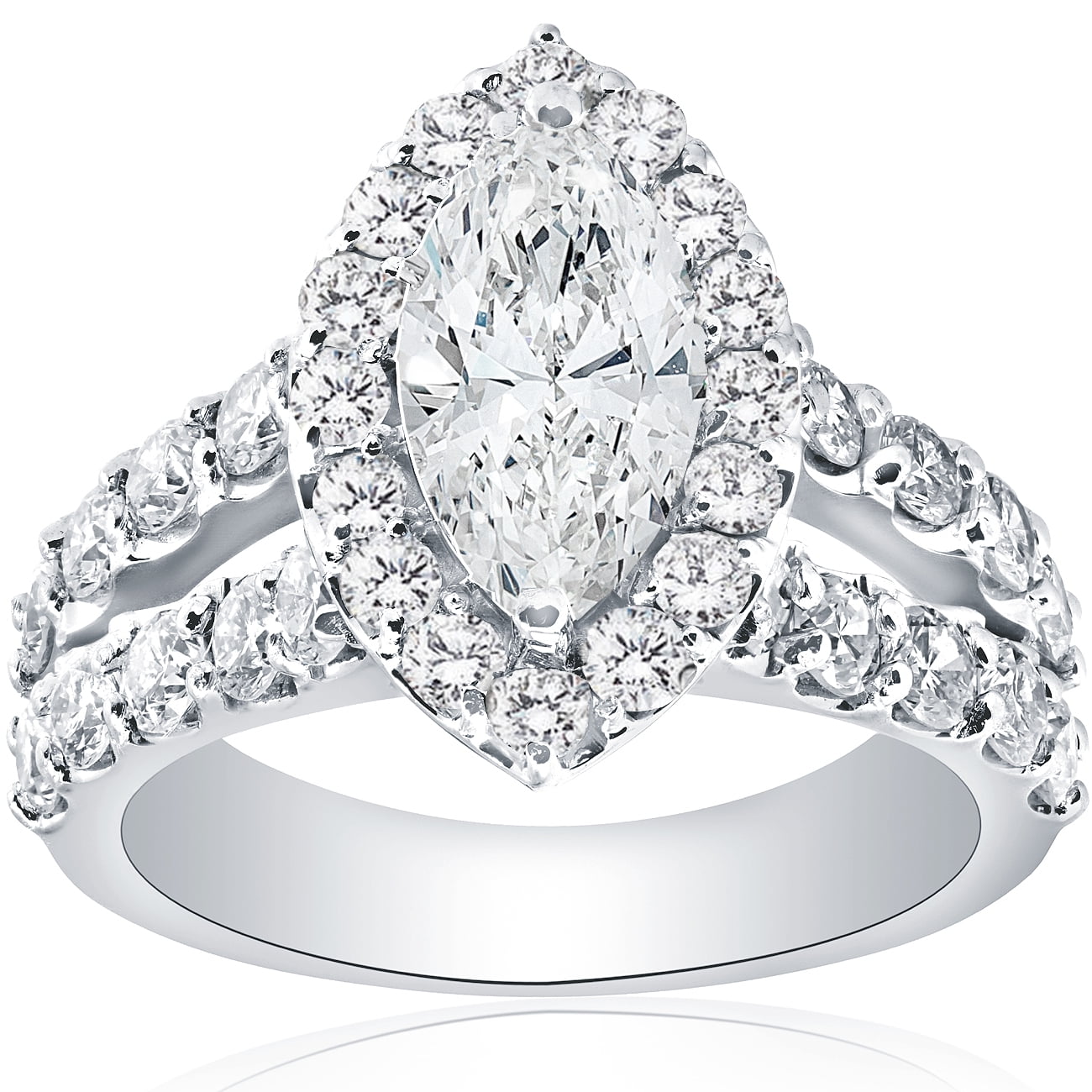Pompeii 2 1/2ct Marquise Diamond Halo Split Shank Engagement Ring 14k White Gold - Walmart.com