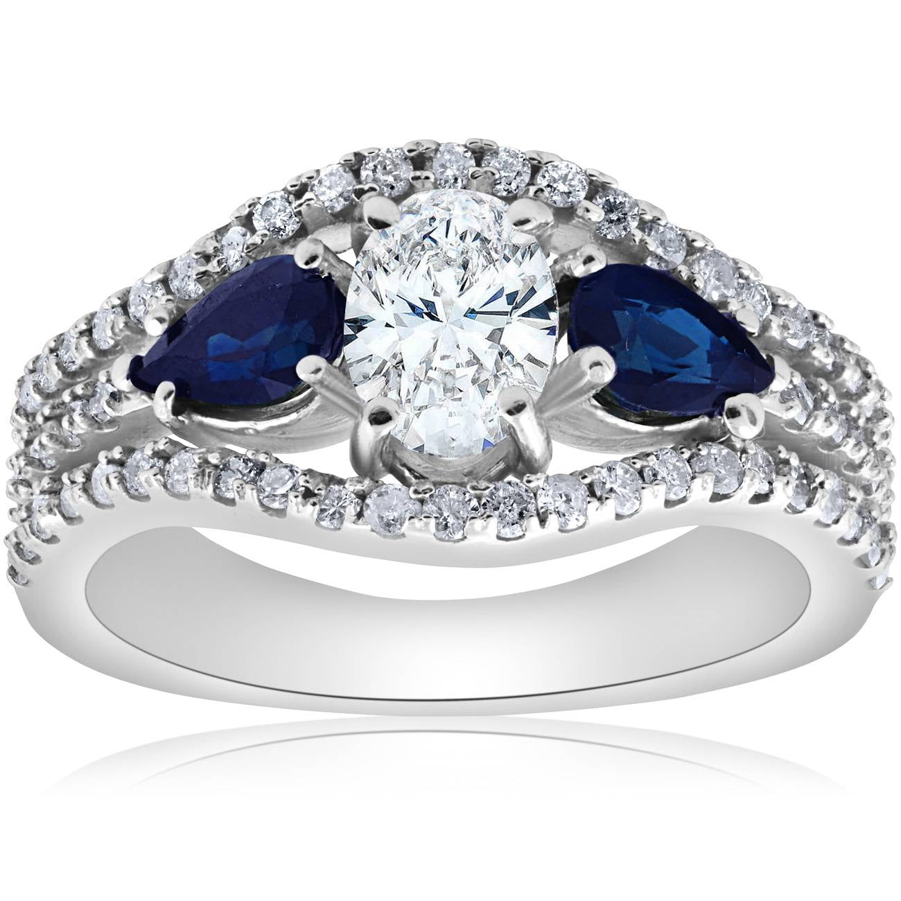 Pompeii 2 1/2ct Oval Diamond Blue Sapphire Engagement Ring Lab Grown ...