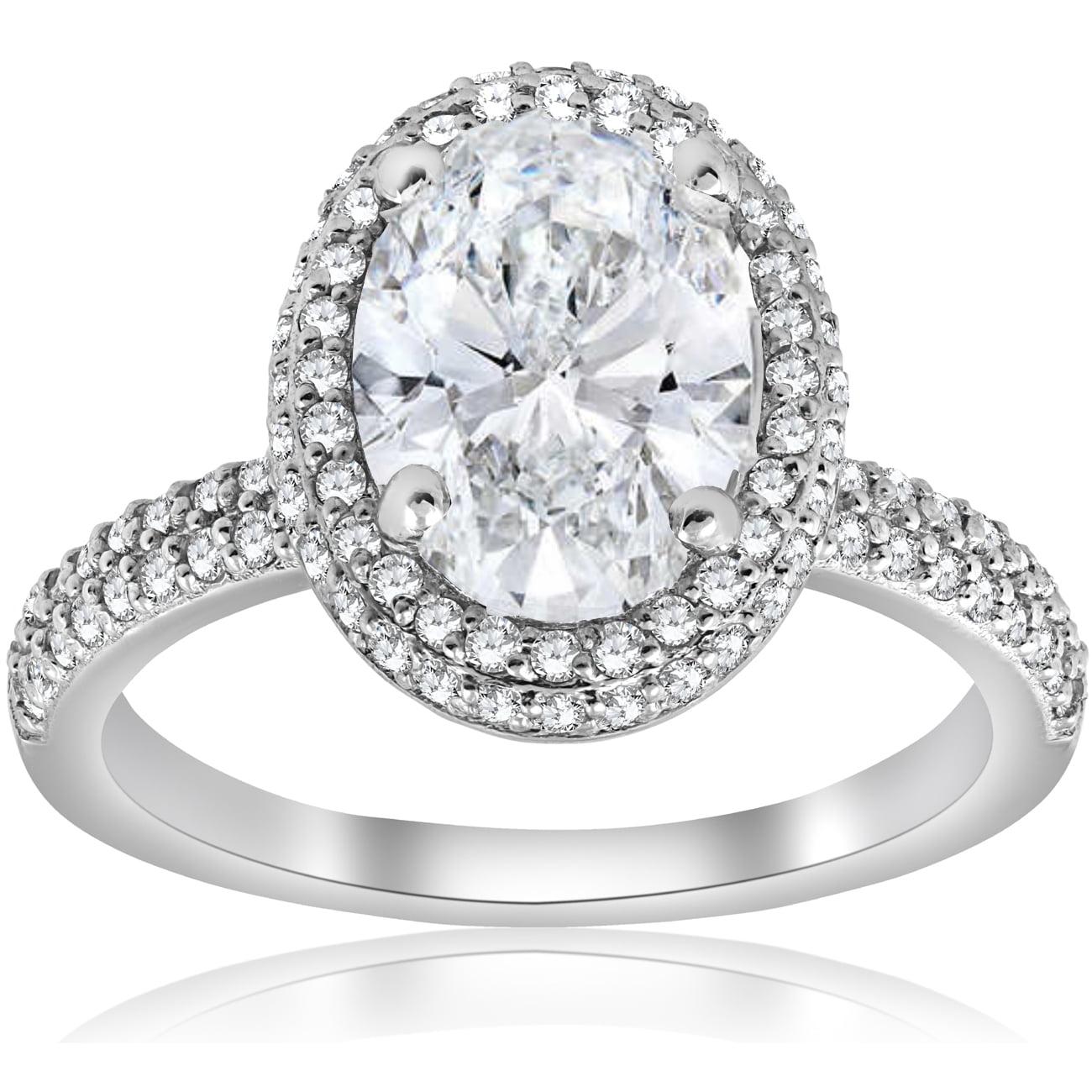 Pompeii 2 1/2ct Oval Diamond Pave Halo Engagement Ring 14k White Gold ((G-H),SI(1)-SI(2 ...