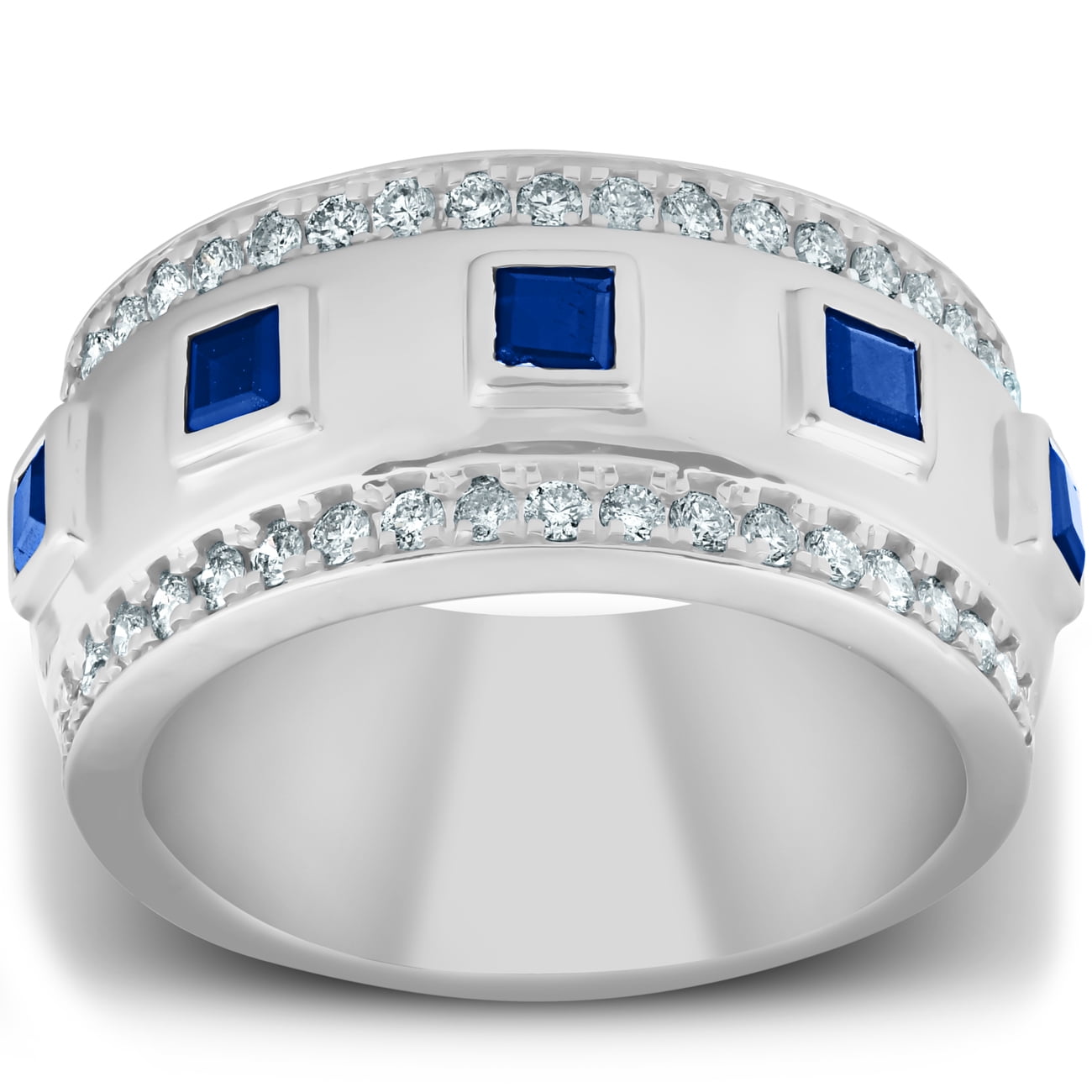 Pompeii 2 1/4 Ct Princess Cut Blue Sapphire & Diamond Wedding Ring 10k ...