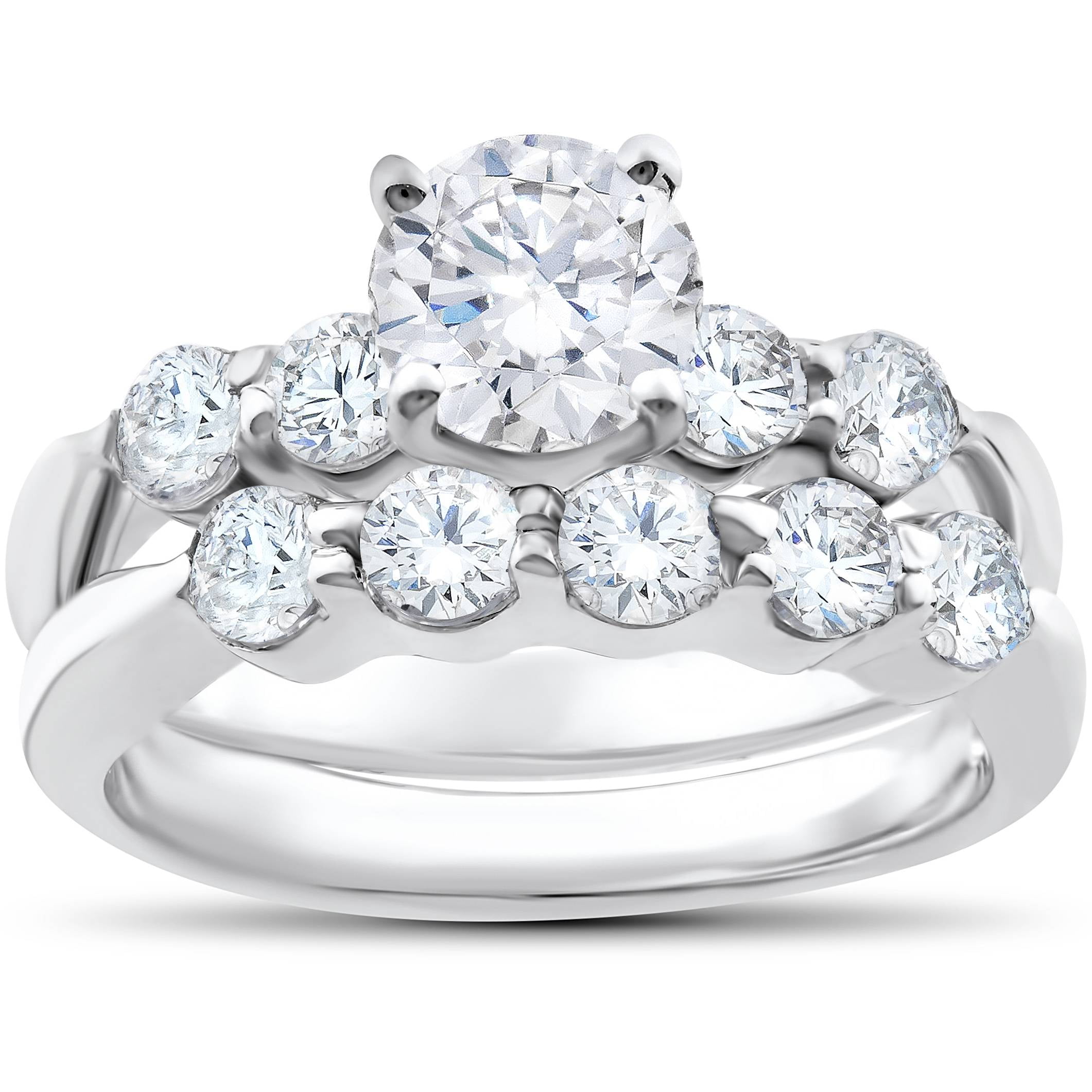 Pompeii 2 1/4 ct Real Diamond Engagement Solitaire Ring & Matching ...