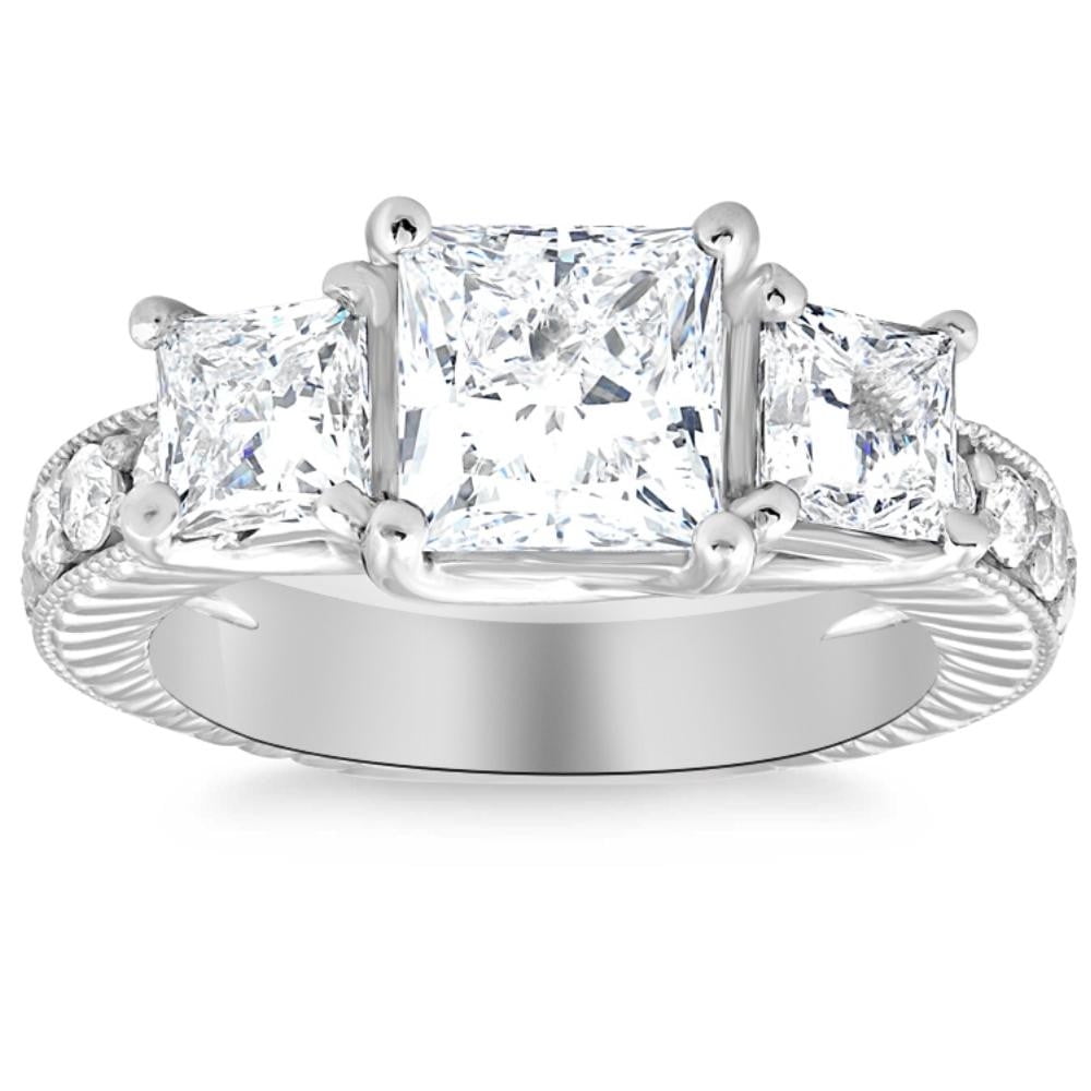 Pompeii 2 3/4CT Princess Cut Three Stone Vintage Diamond Engagement Ring Lab Grown 14k - Walmart.com
