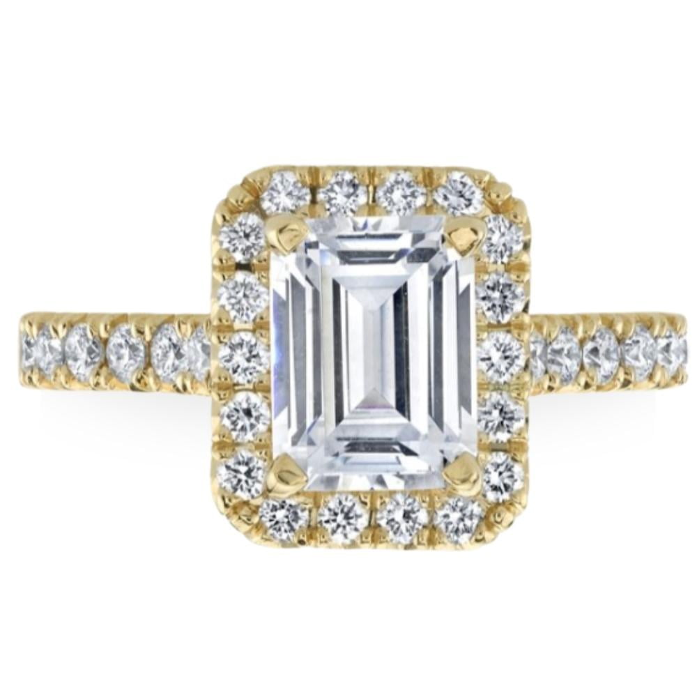 Pompeii 2 3/4Ct Emerald Cut Halo Diamond Engagement Ring Lab Grown Yellow Gold (G,VS2) - Walmart.com