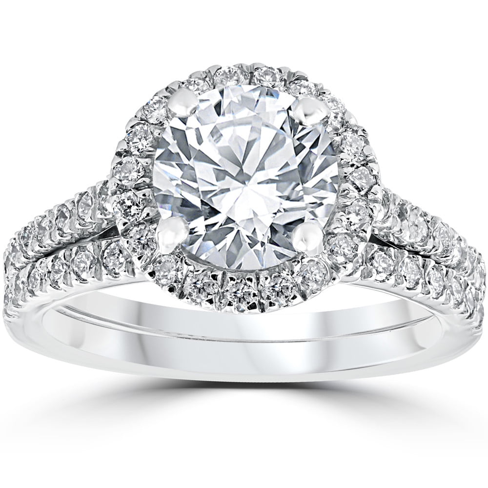 Pompeii 2 3/4Ct Halo Diamond Engagement Wedding Ring Set 14k White Gold Lab Grown - Walmart.com