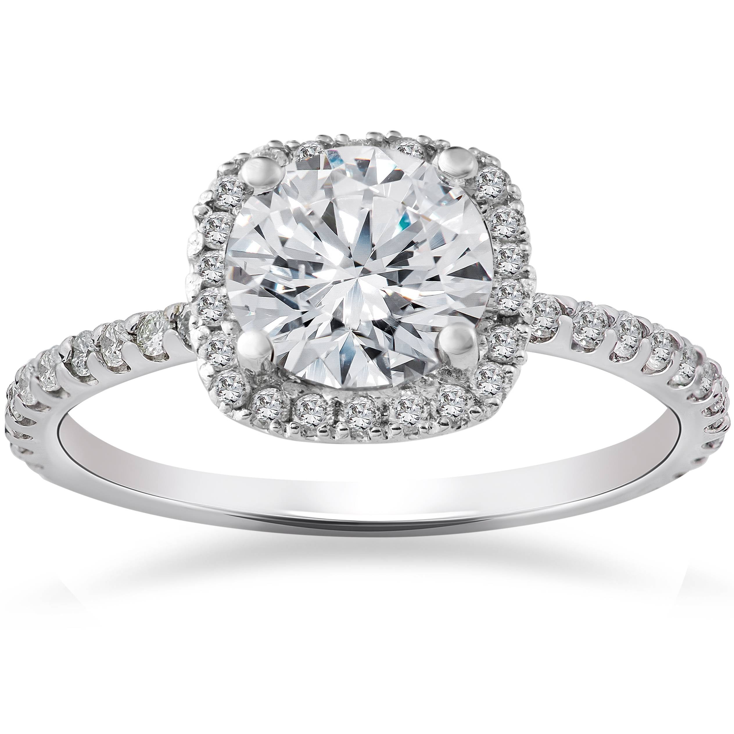 Pompeii 2 Carat Cushion Halo Lab Grown Diamond Engagement Ring 14K White Gold (FG,VS2-SI1 ...