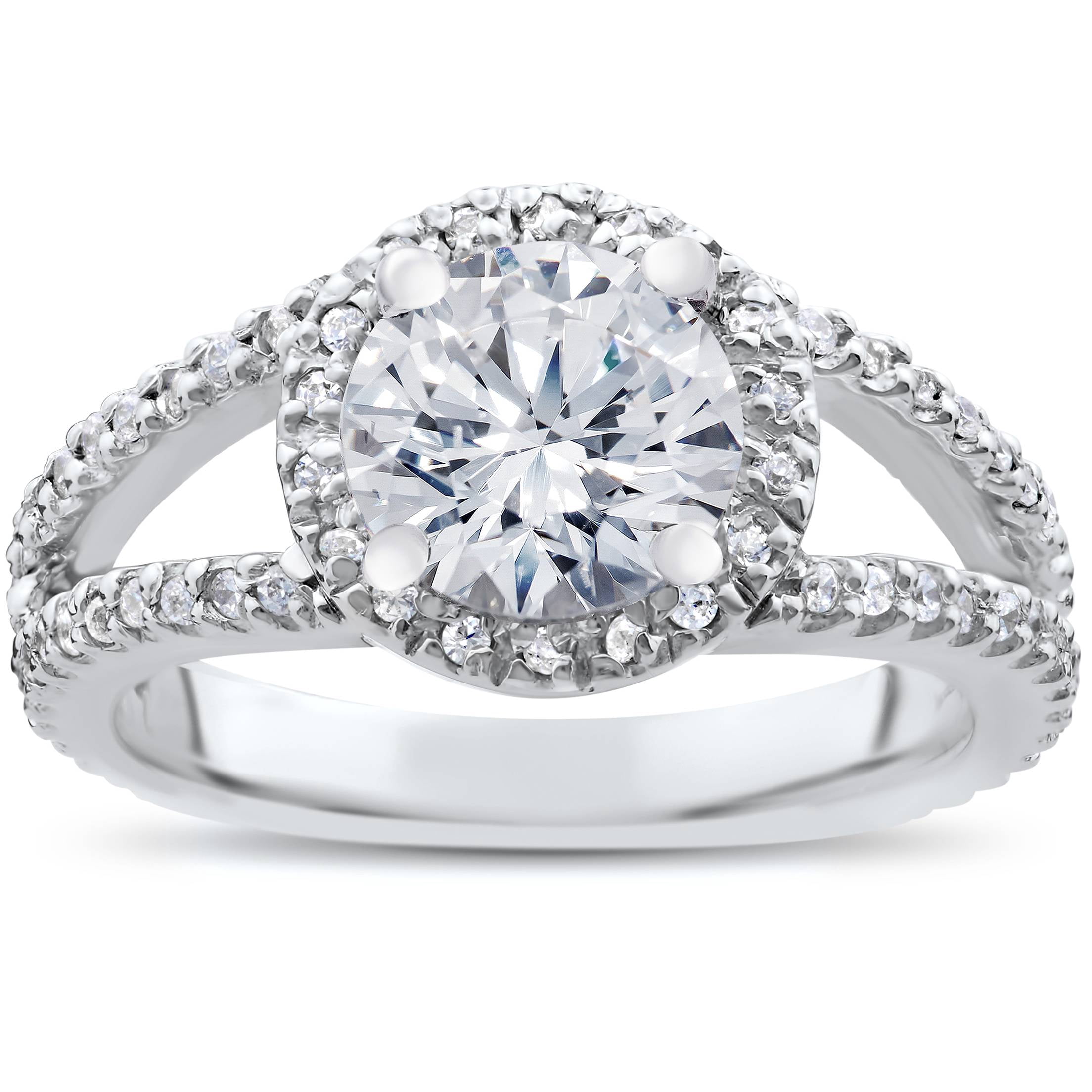 Pompeii 2ct Round Cut Diamond Halo Engagement Ring Lab Grown 14K White ...