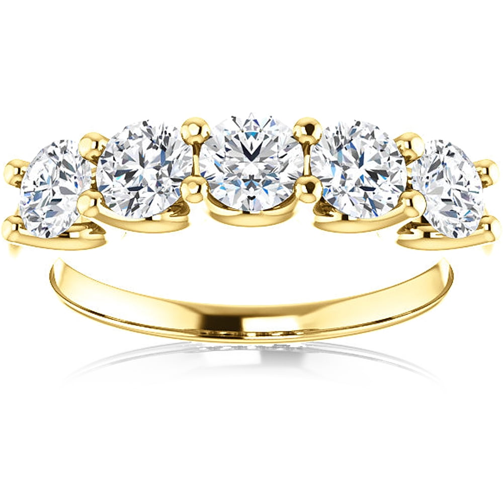 Pompeii 2 Ct Diamond Five Stone Wedding Ring 14k Yellow Gold EX3 Lab ...