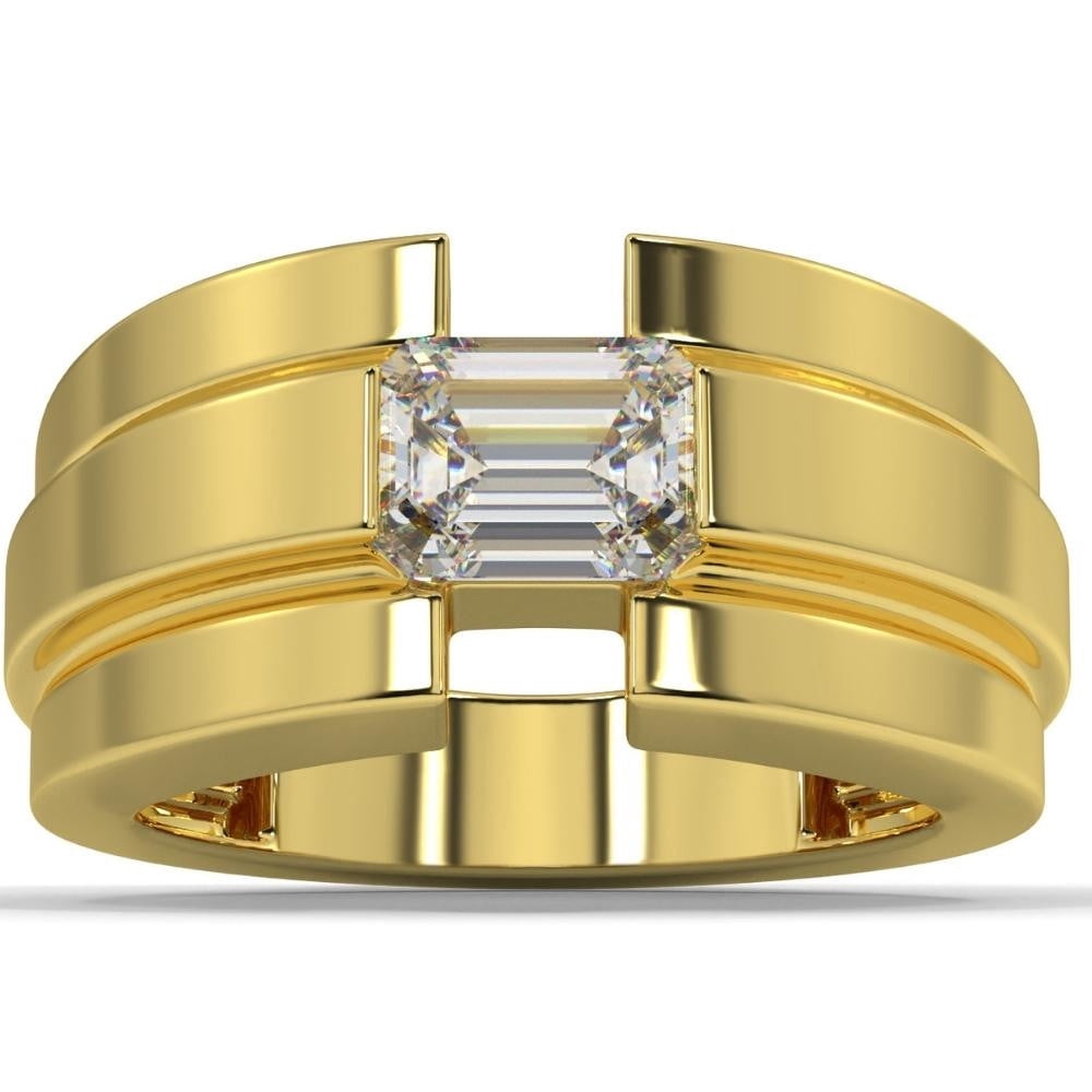 Pompeii 2 Ct Emerald Cut Moissanite Solitaire 12mm Men's Ring White ...