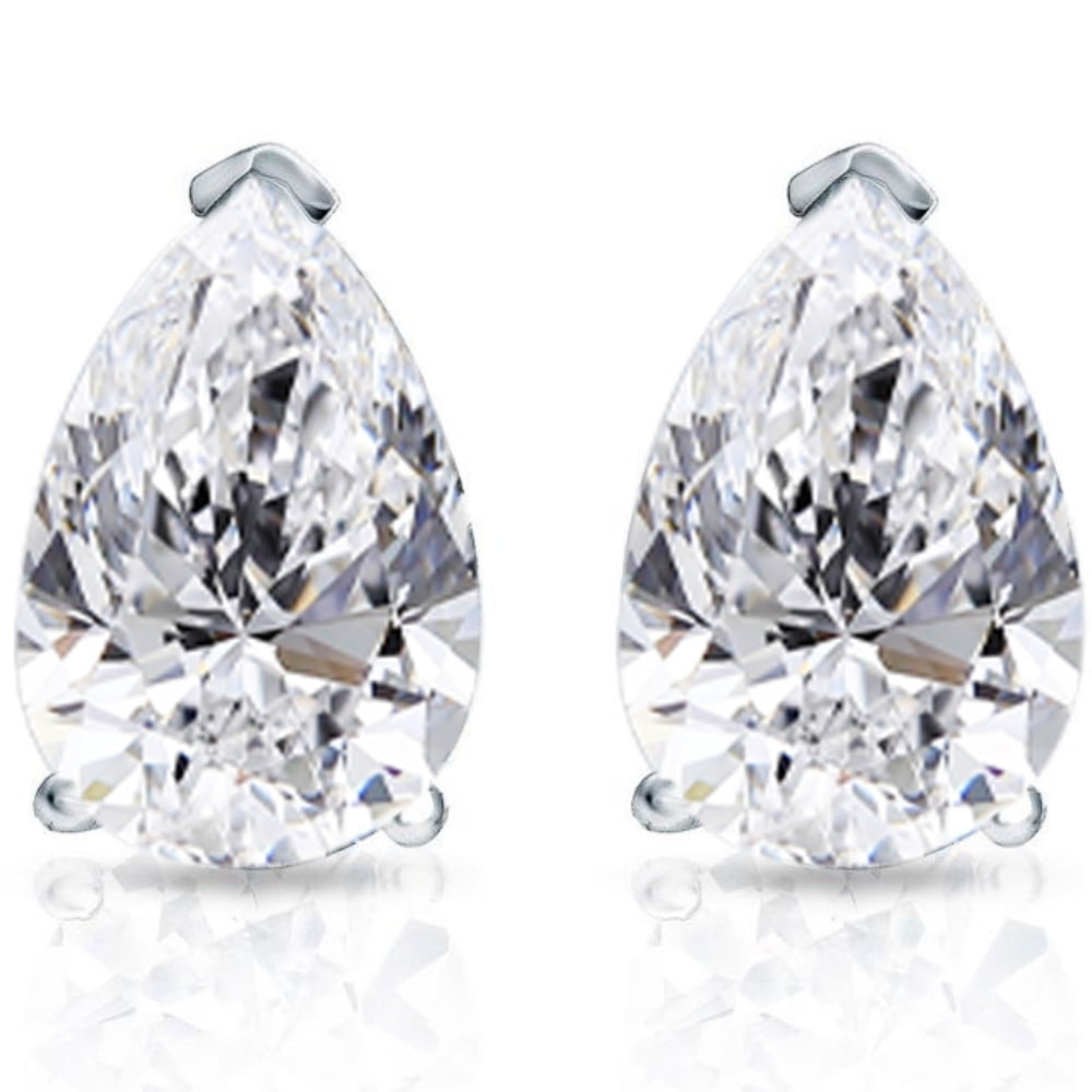 Pompeii3 Certified 2 Ct Lab Grown Pear Shape Diamond Studs in 14k White ...