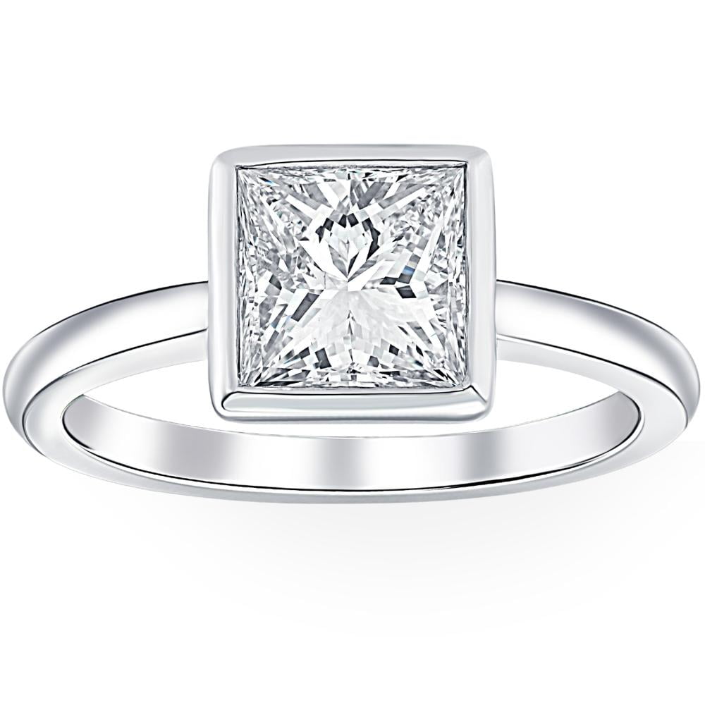 Pompeii 2 Ct Princess Cut Diamond Solitaire Bezel Engagement Ring Lab ...