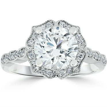 Pompeii 1 5/8 Ct Oval Diamond Engagement Halo Ring & Matching Band 14k White Gold - Walmart.com