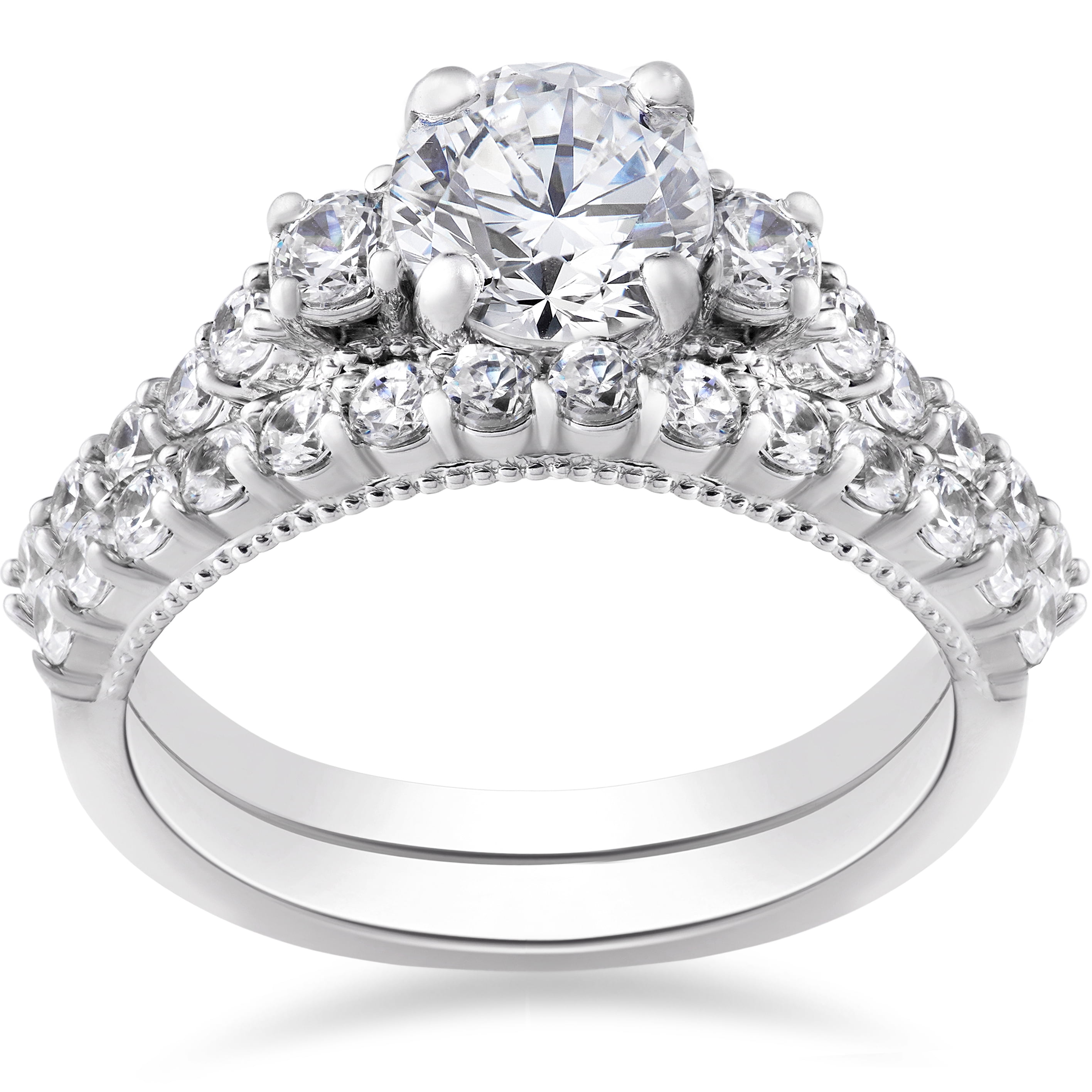 Pompeii 2 ct Diamond Vintage Engagement Wedding Ring Set 14k White Gold ...
