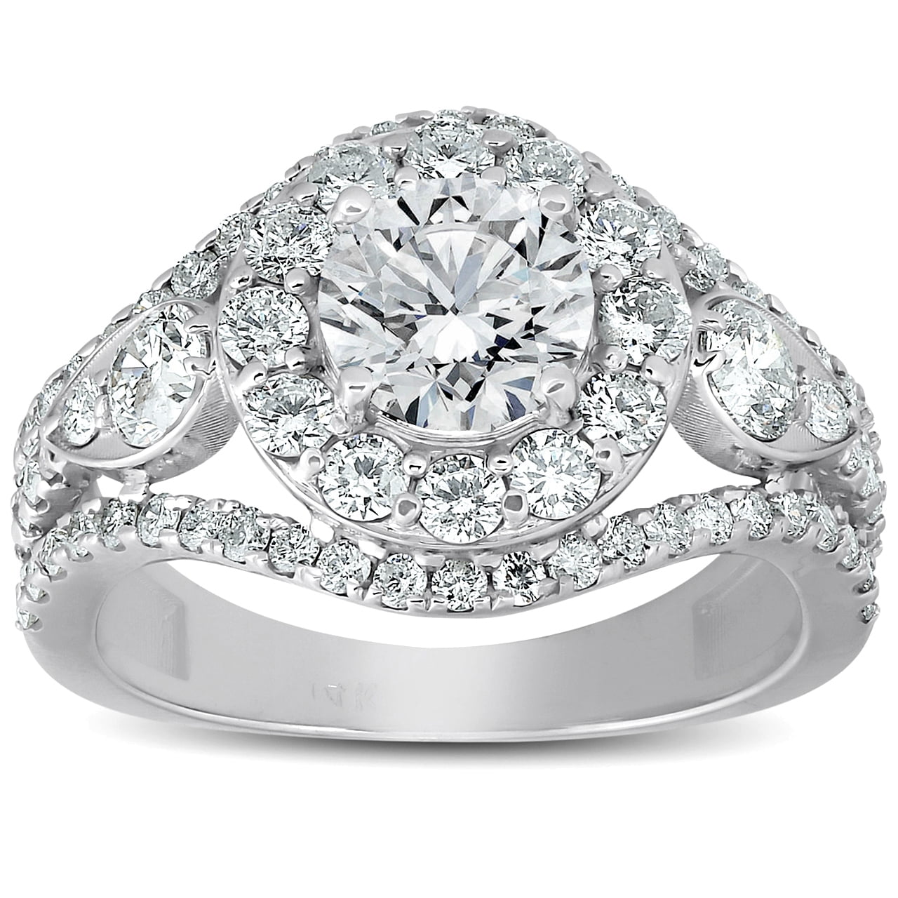 Pompeii 2 ct Halo Diamond Multi Row Engagement Ring 14k White Gold (G/H ...