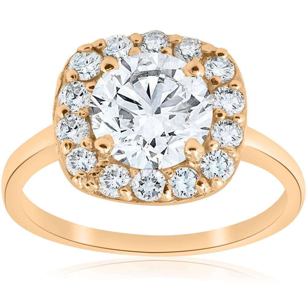Pompeii 2Ct Diamond Cushion Halo Engagement Ring 14k Yellow Gold Lab ...