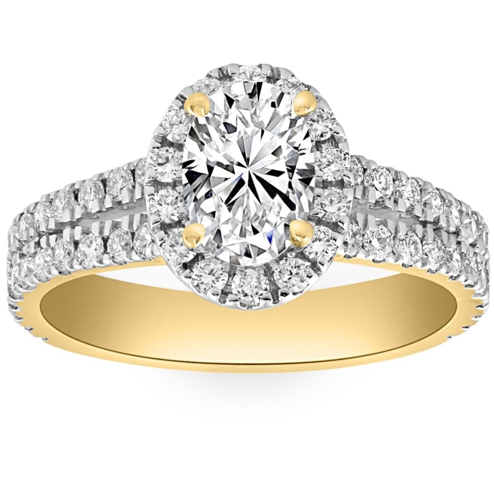 Pompeii 2Ct Diamond Oval Lab Grown Halo Engagement Ring White, Yellow ...