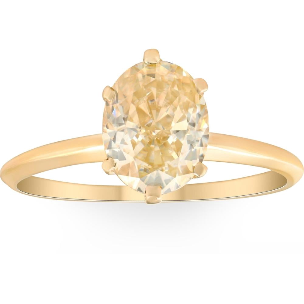 Pompeii 2Ct Fancy Yellow Oval Solitaire Moissanite Engagement Ring 14k ...