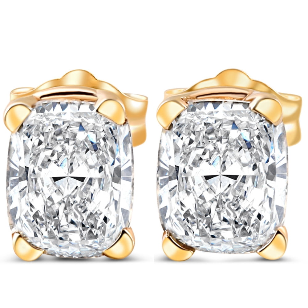 Pompeii 2Ct TW Cushion Cut Diamond Studs 14k Yellow Gold (G,VS2-SI1 ...