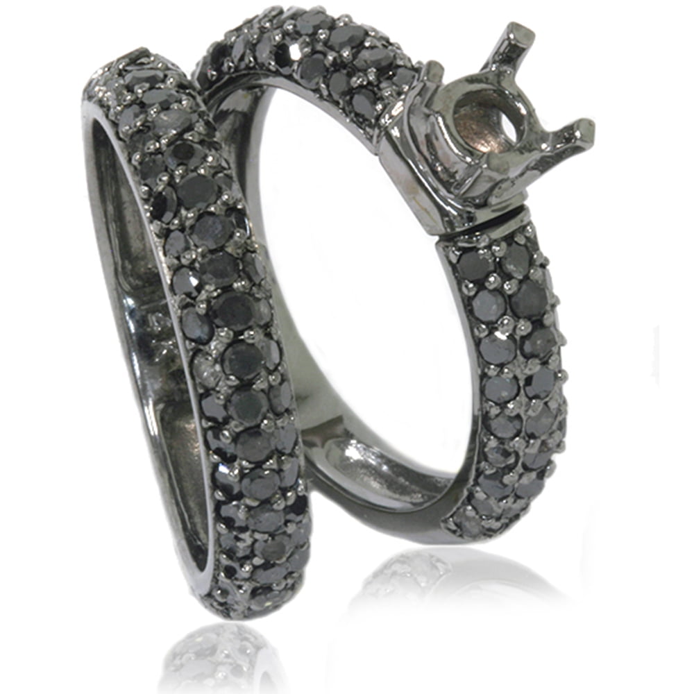 Pompeii 2ct Pave Black Diamond Mount Semi Mount Set 14K White Gold ...